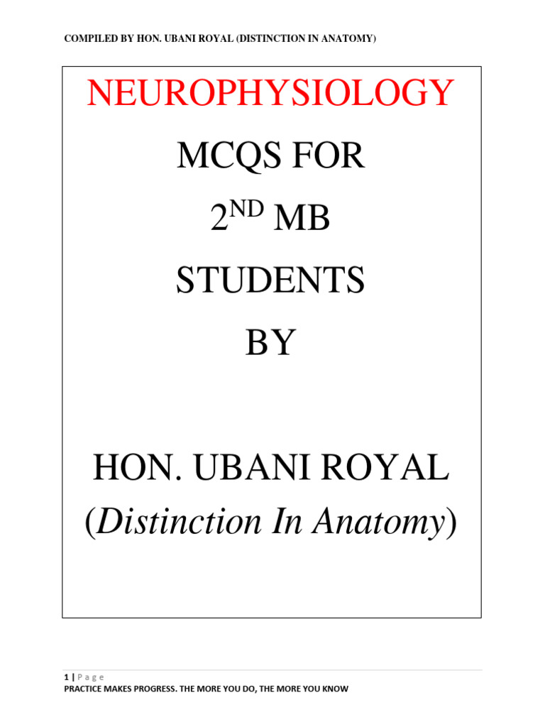 Neurophysiology MCQs for 2nd MB Students | PDF | Motor Neuron | Somatosensory System