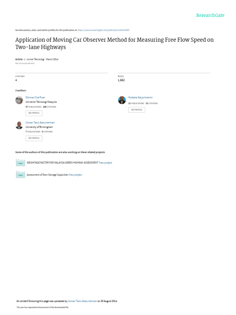 Application Of Moving Car Observer Method For Measuring Free Flow Speed On Two Lane Highways Pdf