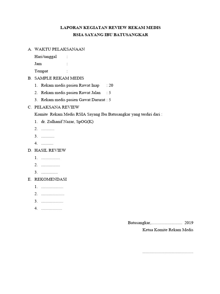 Contoh Laporan Review Rekam Medis | PDF