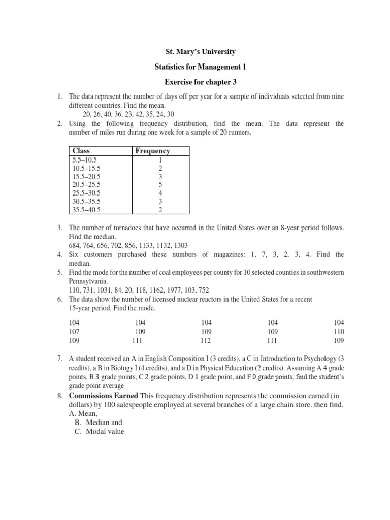 Chapter 3 Exercise | PDF | Mean | Mode (Statistics)