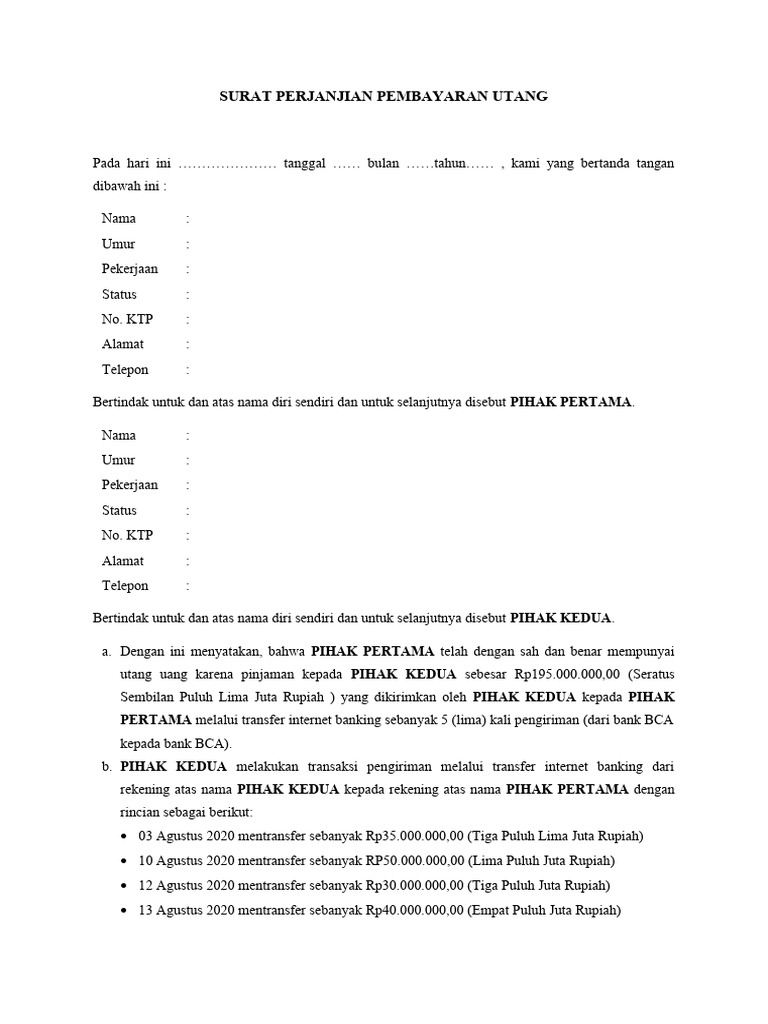 Surat Perjanjian Utang Piutang Resmi | PDF