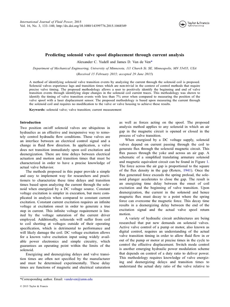 Predicting Solenoid Valve Spool Displacement Through Current Analysis