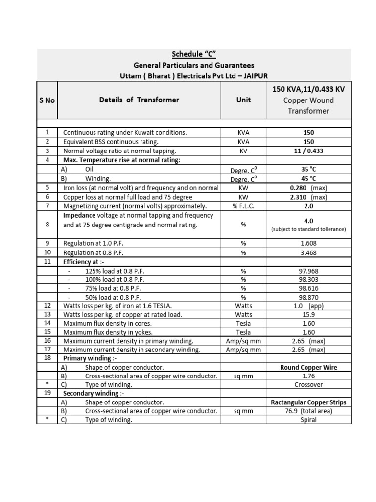 GTP_150KVA-CU-11KV-433V-Pole Mounted-Export (1) | PDF | Transformer ...