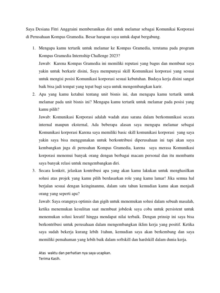 Lamaran Komunikasi Korporasi di KG | PDF