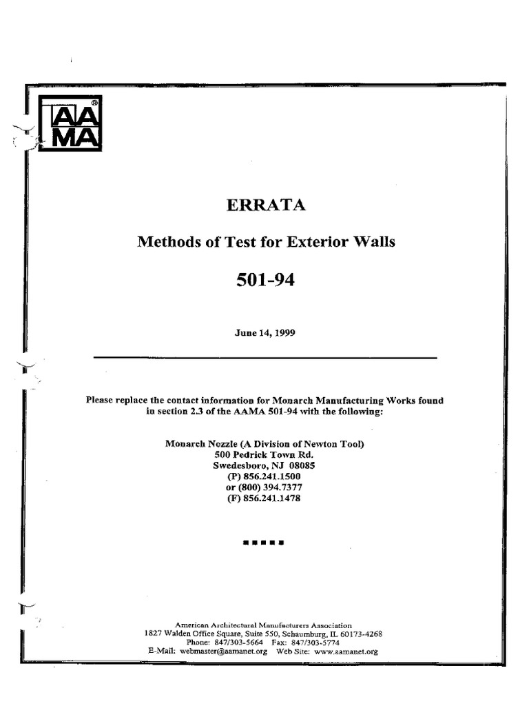 Methods of Test Exterior Walls (AAMA 501-94) | PDF