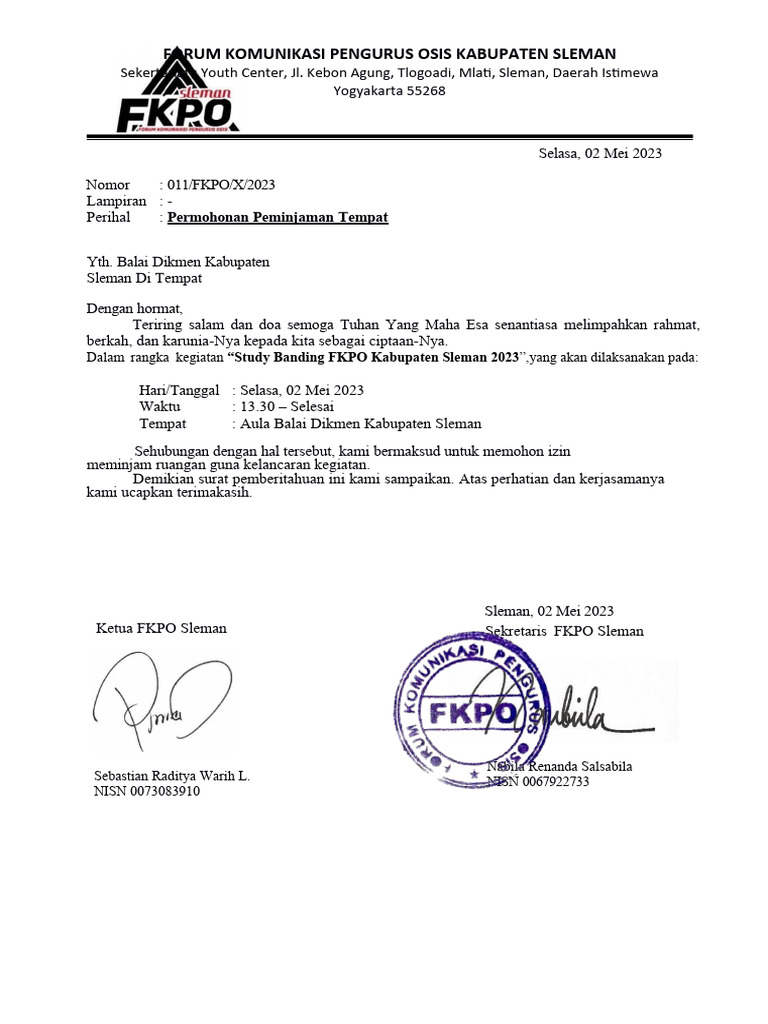 Surat Izin Tempat Study Banding | PDF