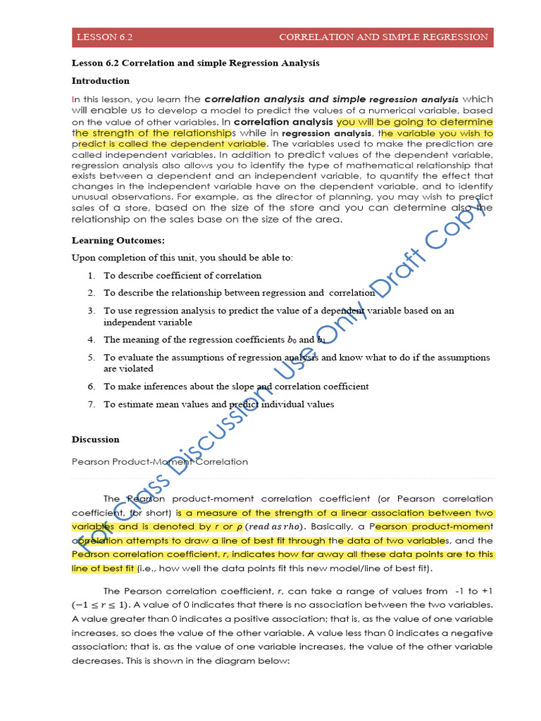 Lesson 6.2 Correlation and Regression Analysis Final Edition | PDF | Regression Analysis | Data ...