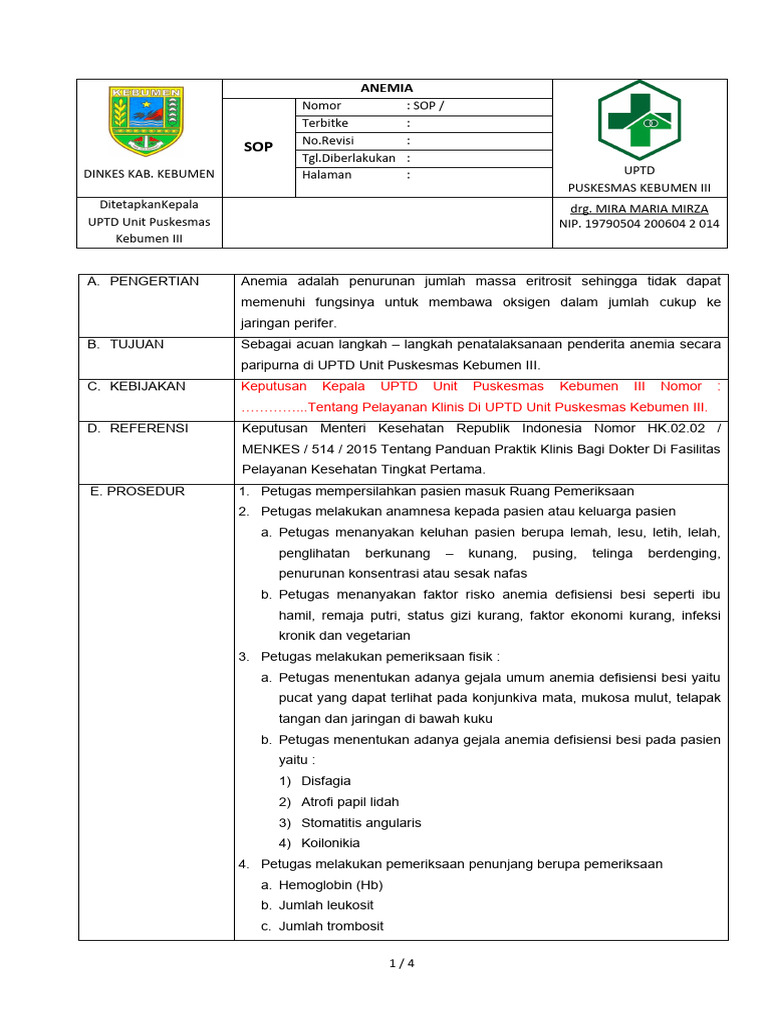 SOP Anemia | PDF