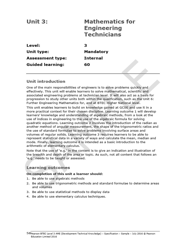 Unit 2 Mathematics for Engineering Technicians | PDF