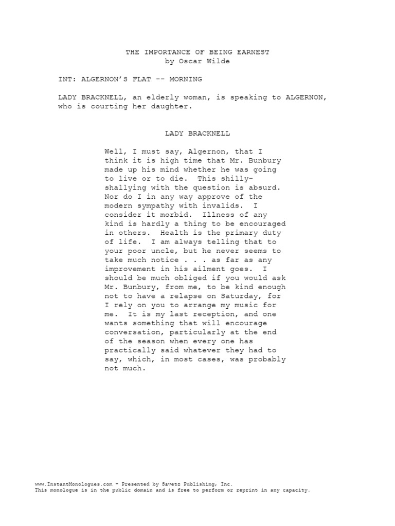 Wilde Importance Being Earnest | PDF