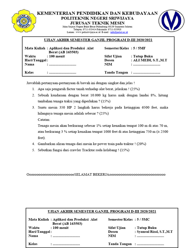 Contoh Kop Soal Semester | PDF