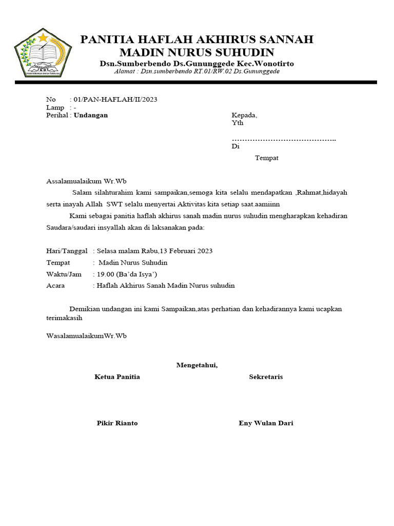Undangan Haflah Akhirus Sanah 2023 | PDF