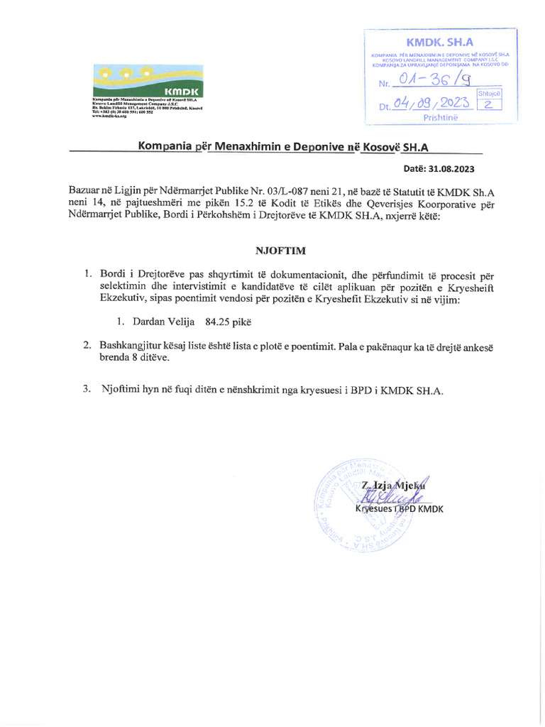 Njoftim Per Kryeshef Ekzekutiv | PDF