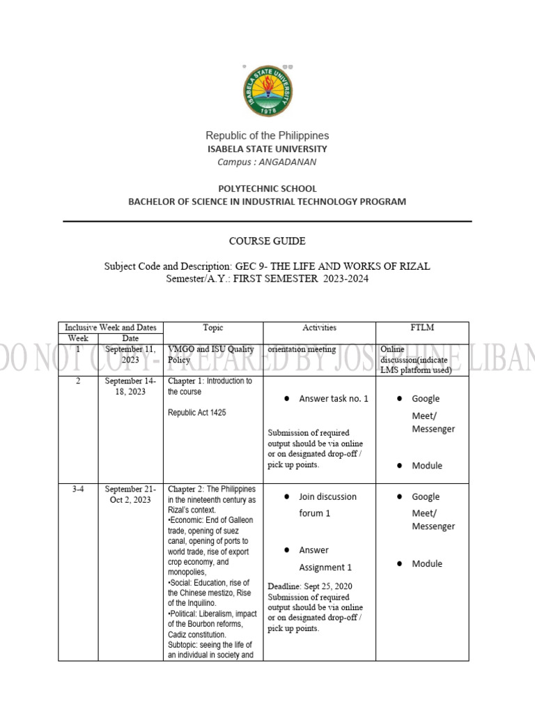 Course Guide Gec 9 1ST Sem 2023-2024 | PDF