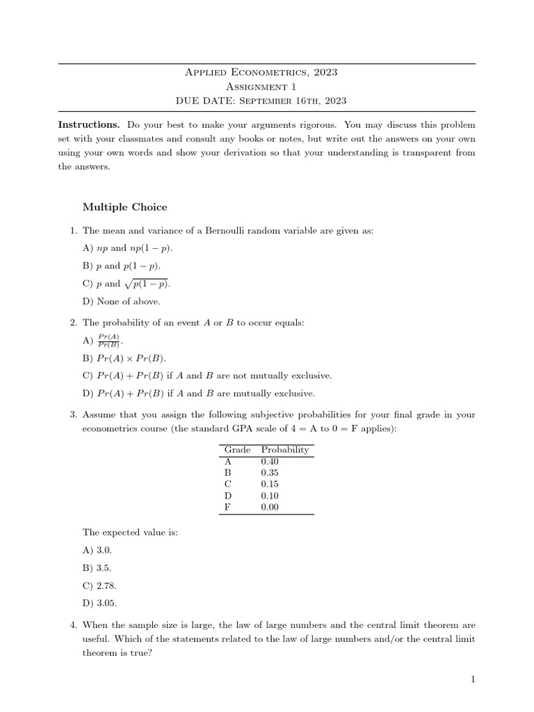 Applied Econometrics Assignment 1 Pdf Ordinary Least Squares P Value