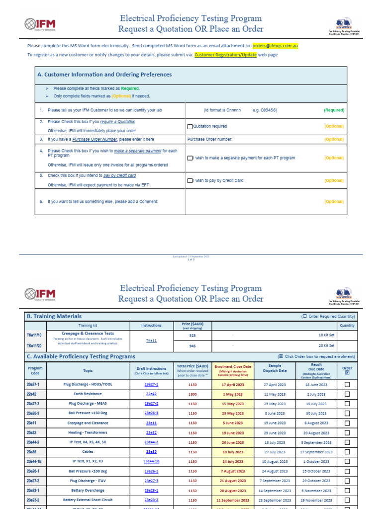 PT Orderform Electrical 20230401 | PDF | Service Industries