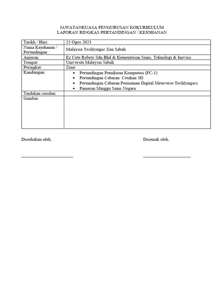 Laporan Malaysia Techlympic Zon Sabah 2023 | PDF