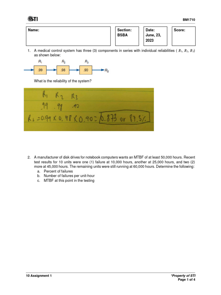 10 - Assignment - 1 (PROQT) | PDF | Reliability Engineering | Systems Engineering