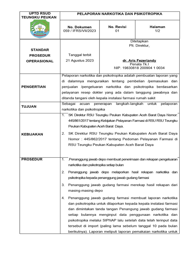 Spo 059 Pelaporan Narkotika Dan Psikotropika | PDF