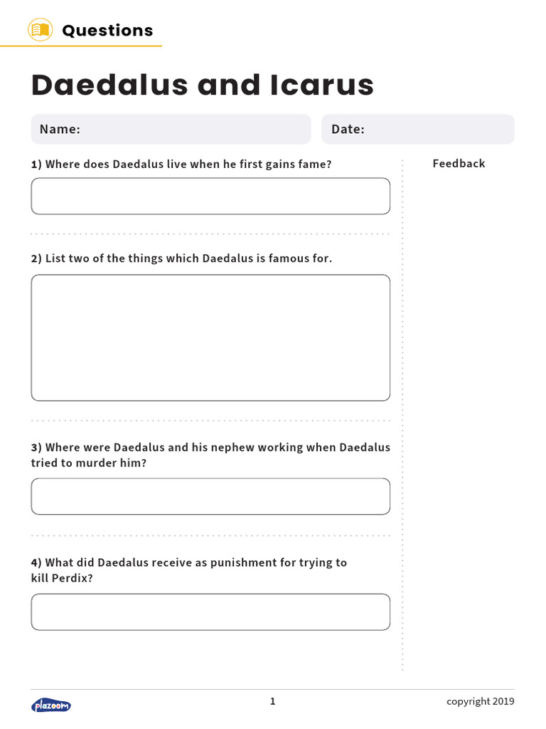 KS3 Daedalus and Icarus Questions | PDF