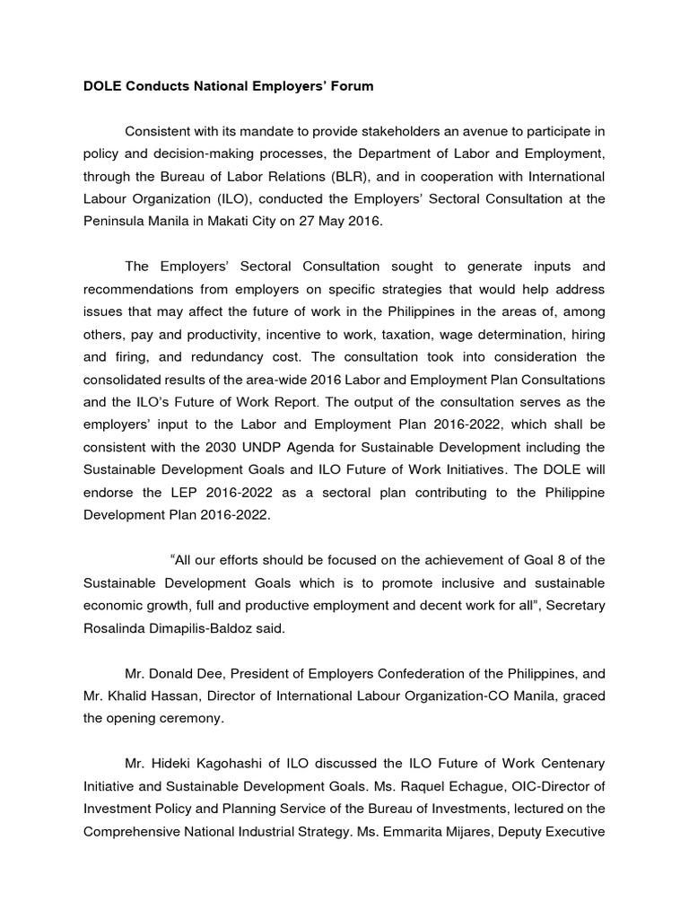 DOLE-Conducts-National-Employers-Forum | PDF | Employment ...