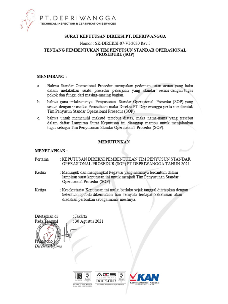 Surat Penunjukan Tim SOP | PDF