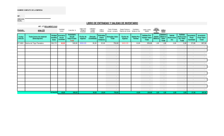 Modelo Libro de Inventario Entradas y Salidas | PDF