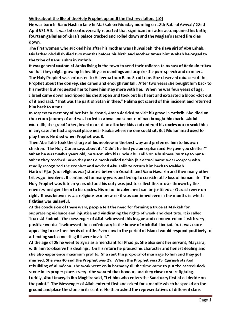 Holy Prophet Life | PDF | Muhammad | Prophets And Messengers In Islam