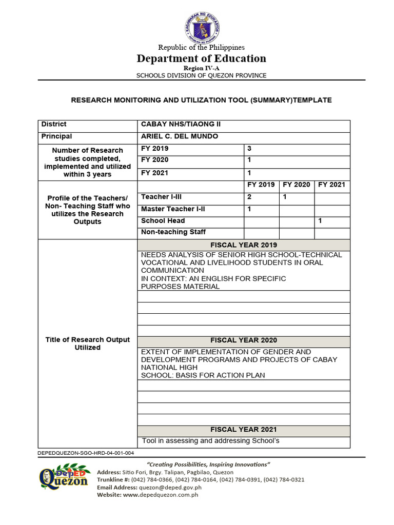 Cnhs - TOOLS-FOR-RESEARCH-UTILIZATION | PDF | Learning | Gender