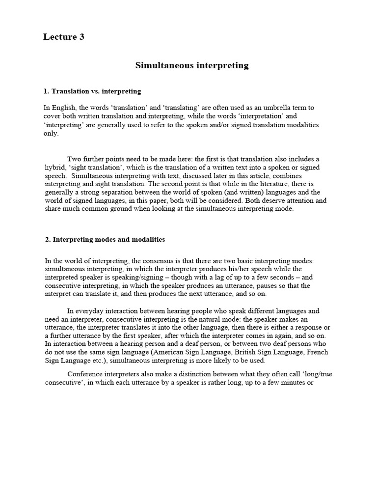 2018 Simultaneousinterpretingin CHANed Encyclopedia | PDF | Language Interpretation | Speech