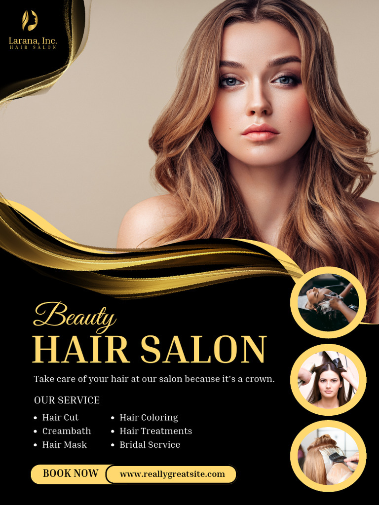 Black and Yellow Modern Hair Salon Poster | PDF