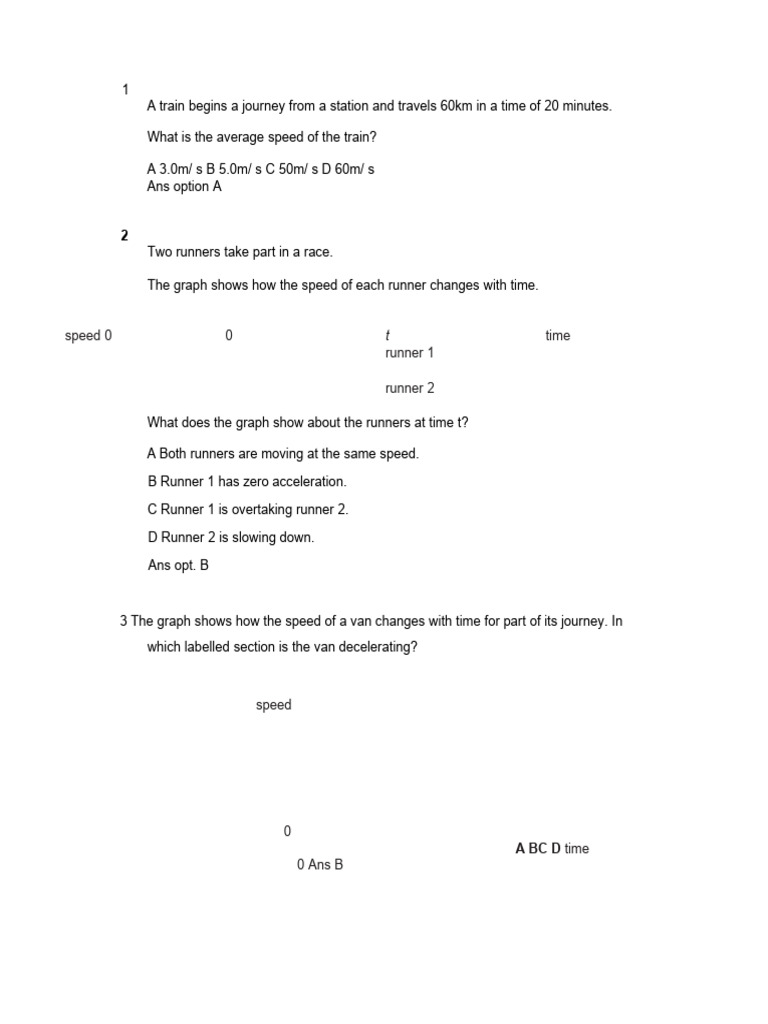 Motion Multiple Choice Qp Pdf Speed Acceleration