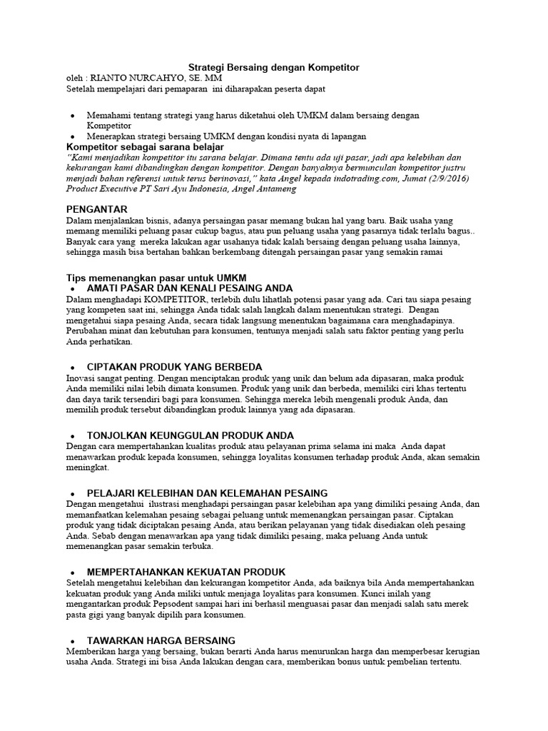 Strategi Bersaing UMKM di Pasar Kompetitif | PDF