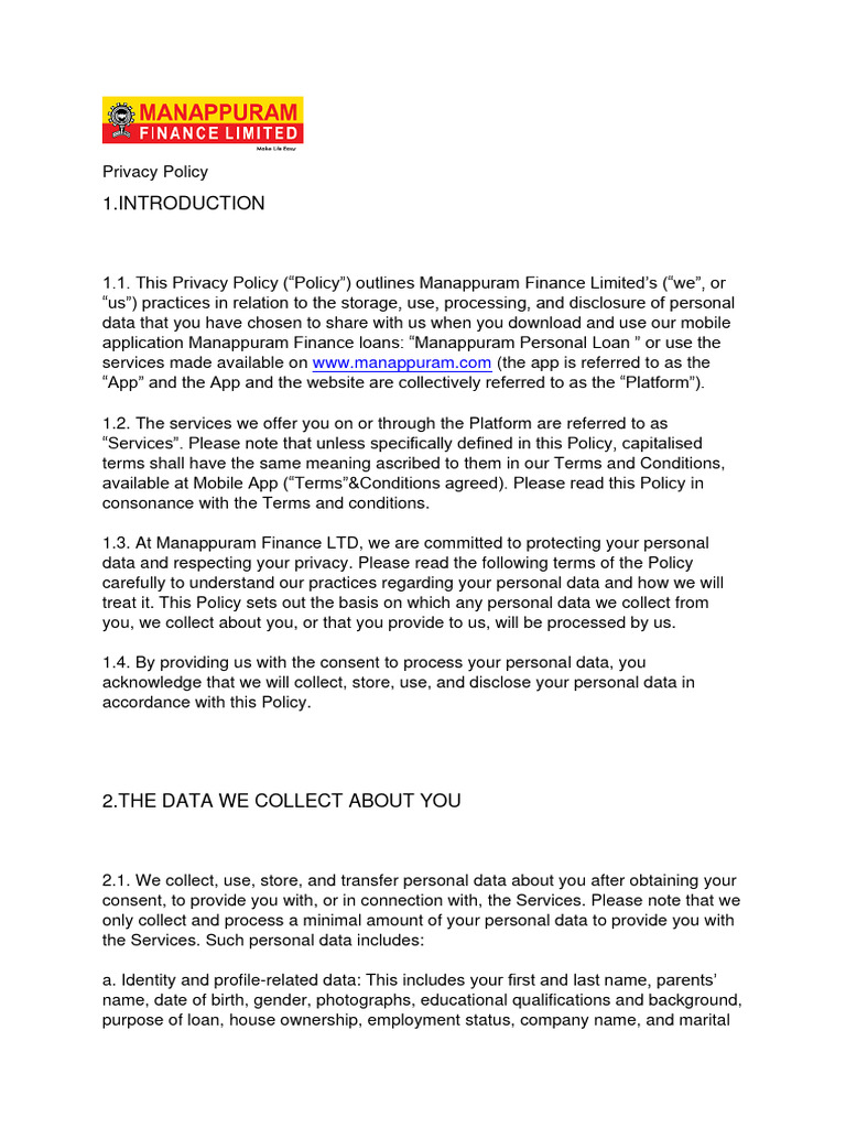 Manappuram Finance Privacy Policy | PDF | Http Cookie | Mobile App