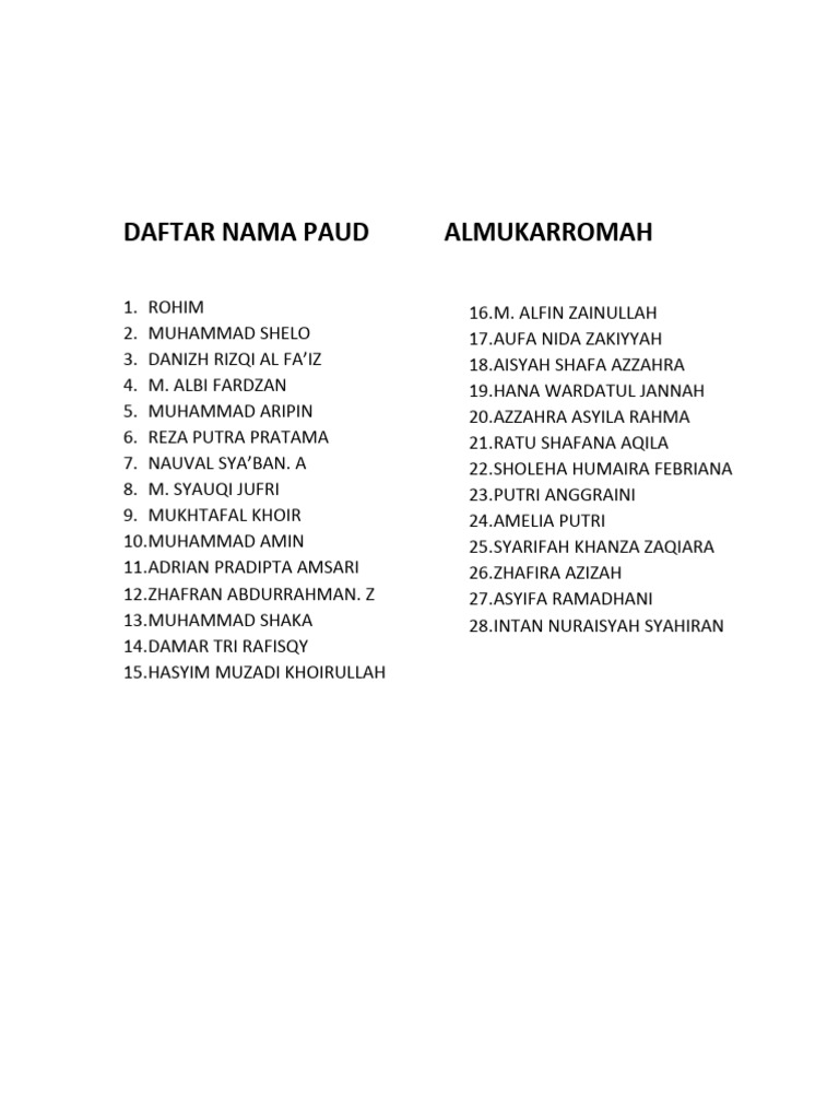 DAFTAR NAMA ANAK TK (1) | PDF