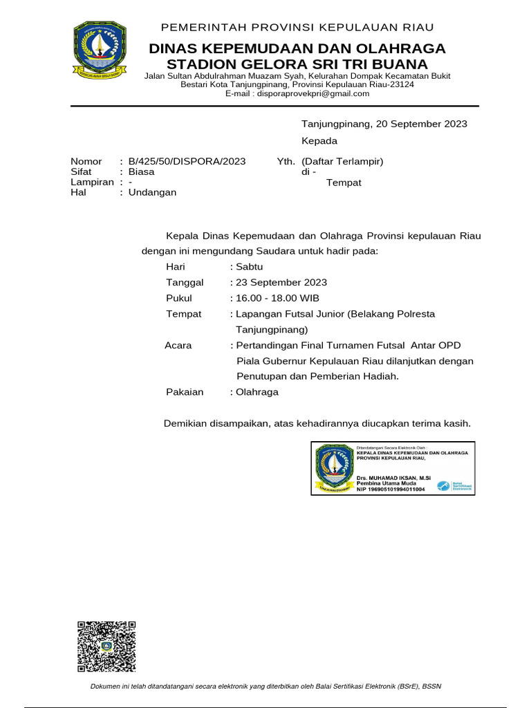 Undangan Penutupan Dan Pembagian Hadiah Turnamen Futsal Piala Gub 2023 ...
