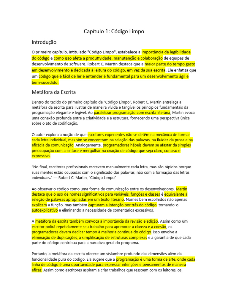 Código Limpo - Resumo | PDF | Escrita | Tempo