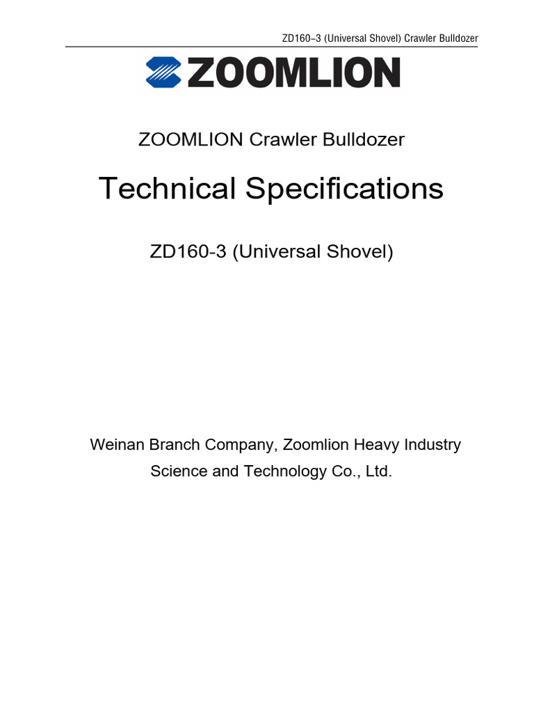 Technical Specifications ZD160-3 (UNIVERSAL SHOVEL) | PDF | Engines | Gear