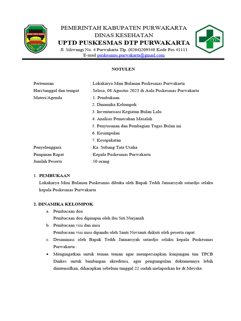 Notulen Lokmin Agustus 2023 | PDF | Pengembangan Diri | Kesehatan Holistik