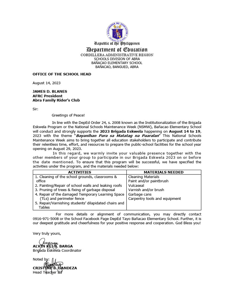 Letter of Invitation Brigada | PDF