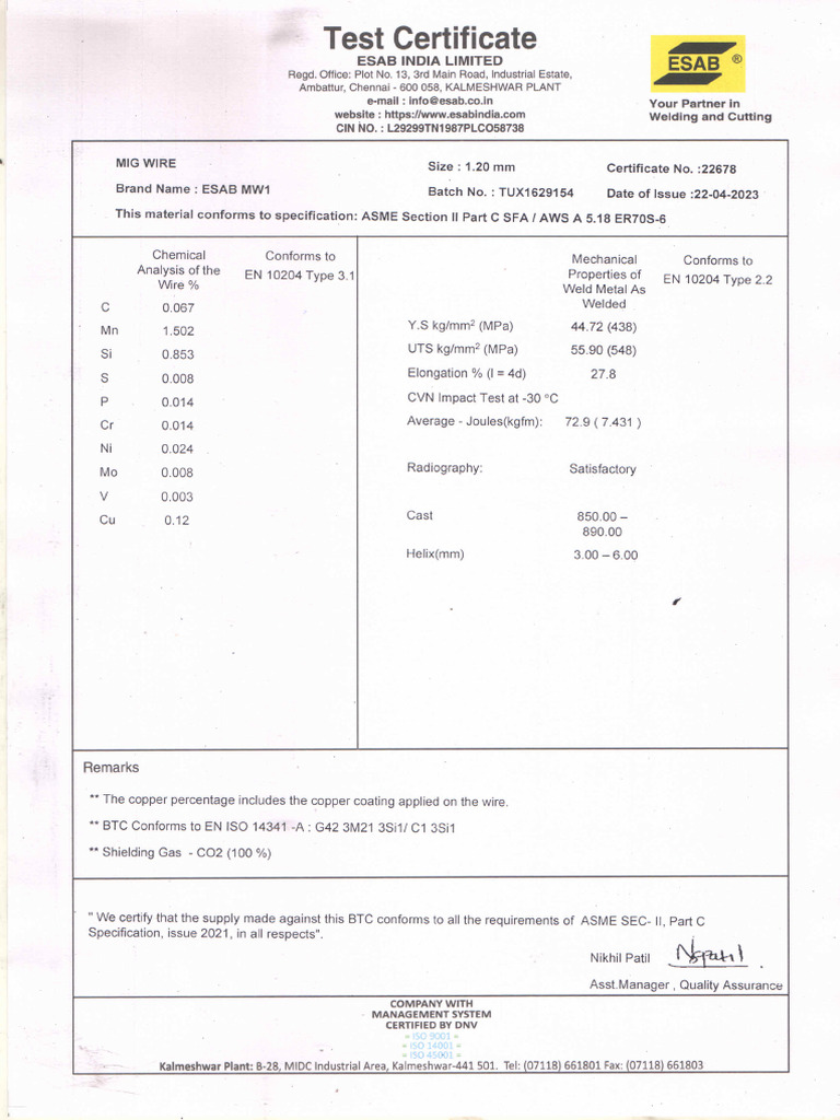 ESAB MW1 TUX1629154 SIZE 1.20 MM | PDF