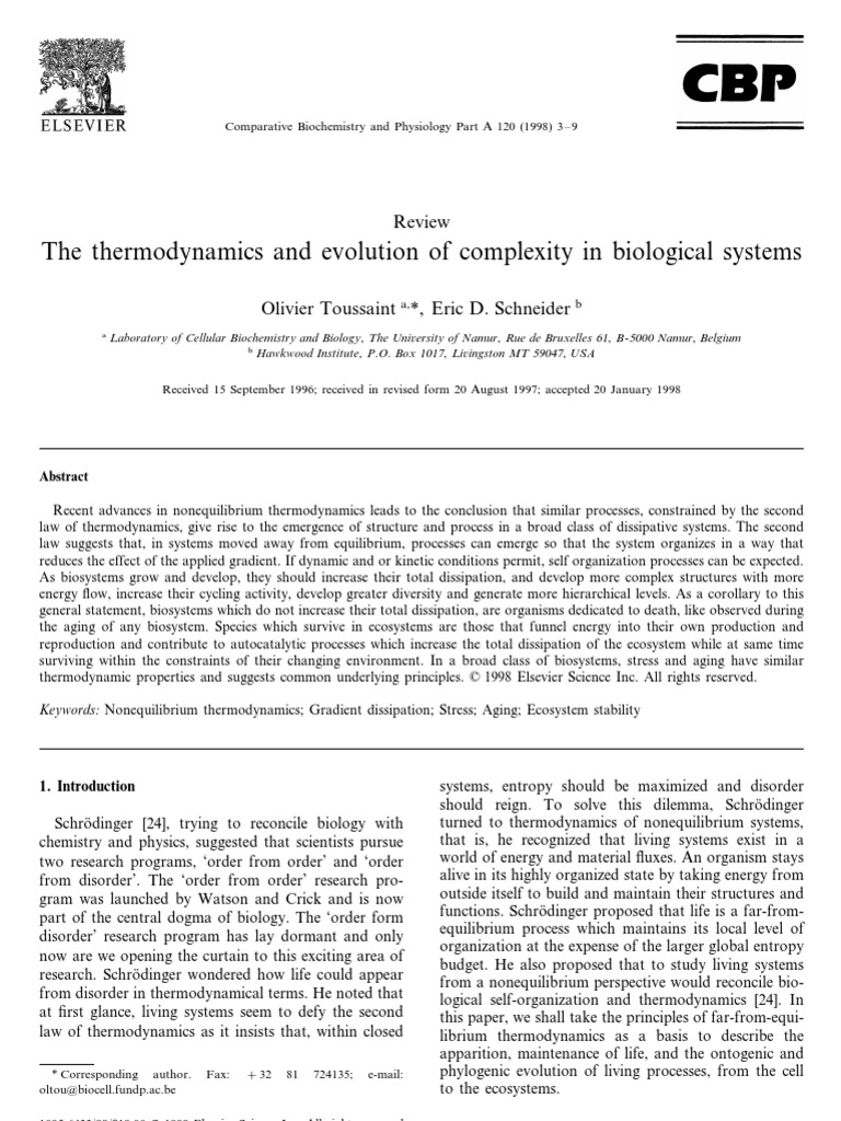 The Thermodynamics Next Term and Evolution of Complexity in Biological Systems | PDF ...