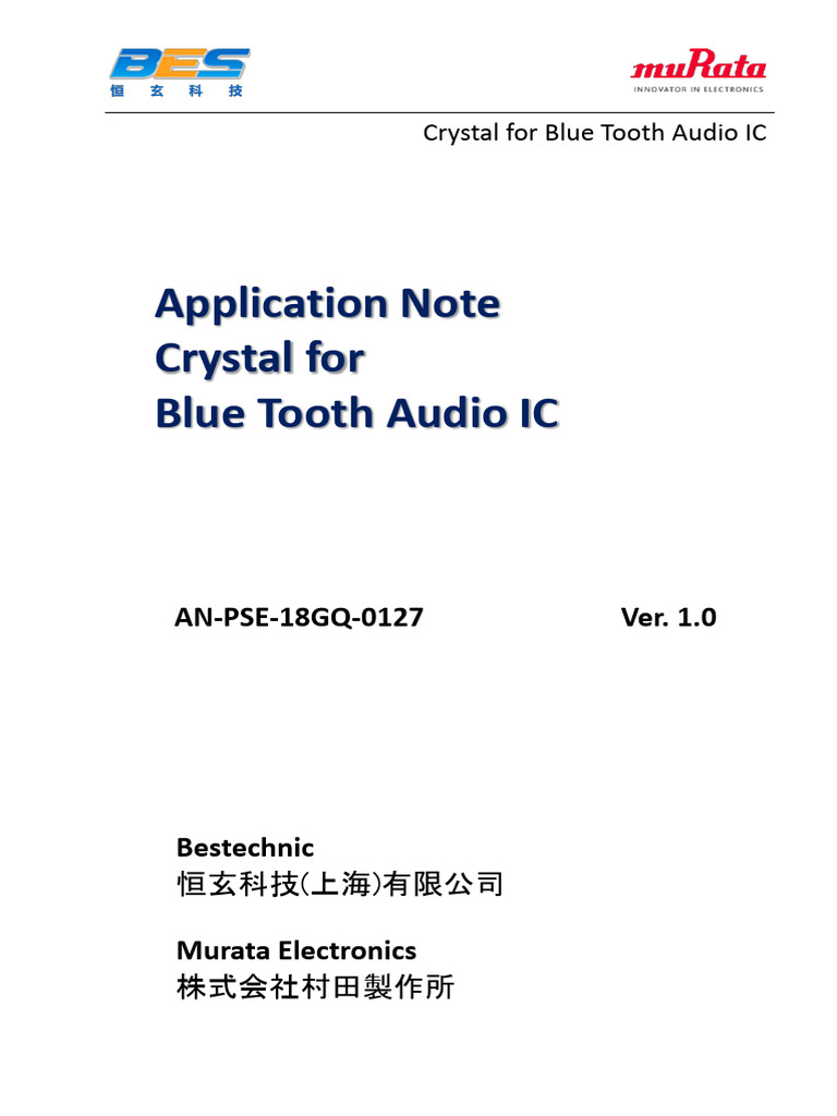 AN BES Murata Crystal For BT Audio IC Ver10 | PDF | Electronics | Physical Sciences