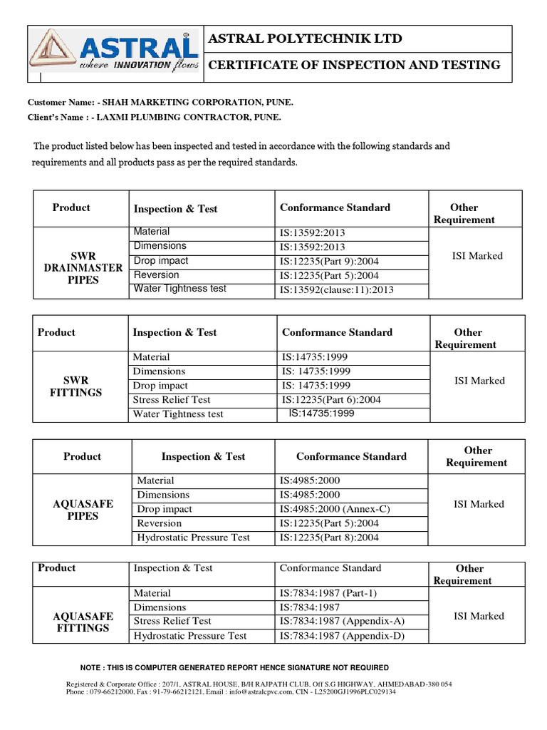 Astral TC SWR & Aqua | PDF | Mechanical Engineering | Civil Engineering