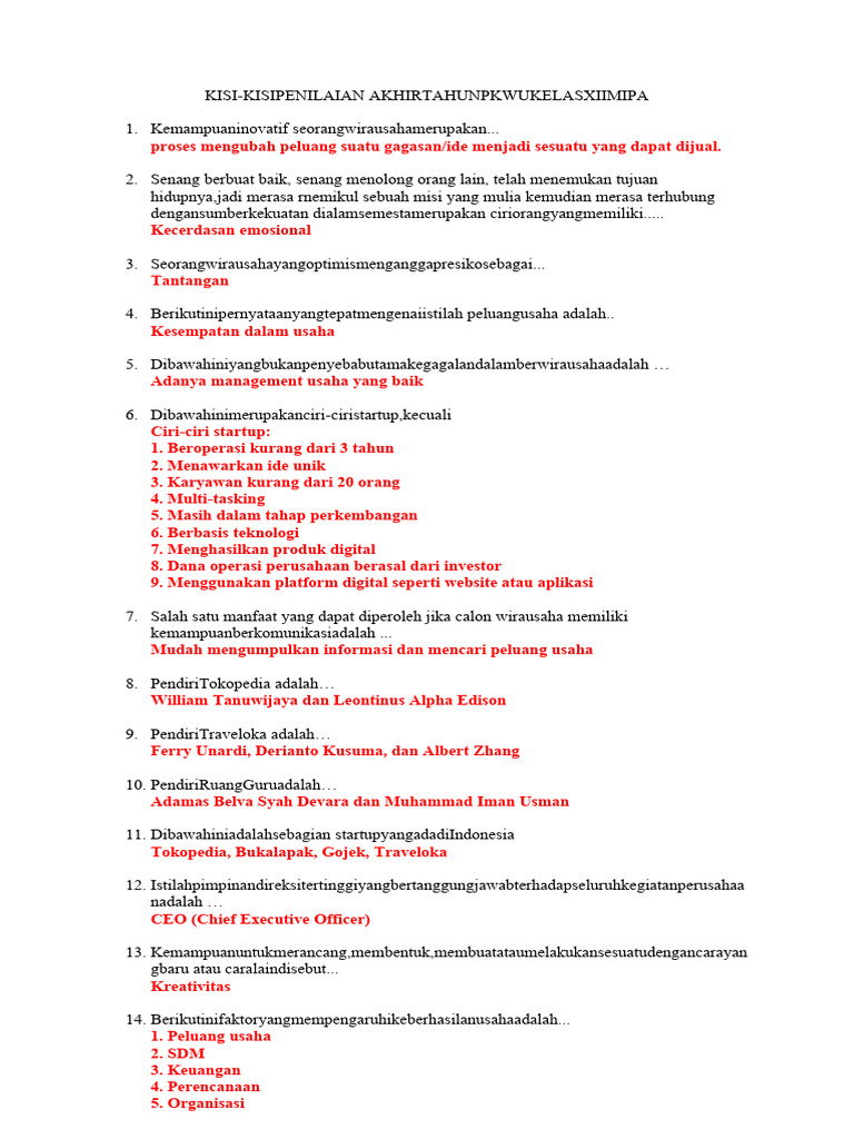 Kisi-Kisi Pat Pkwu | PDF