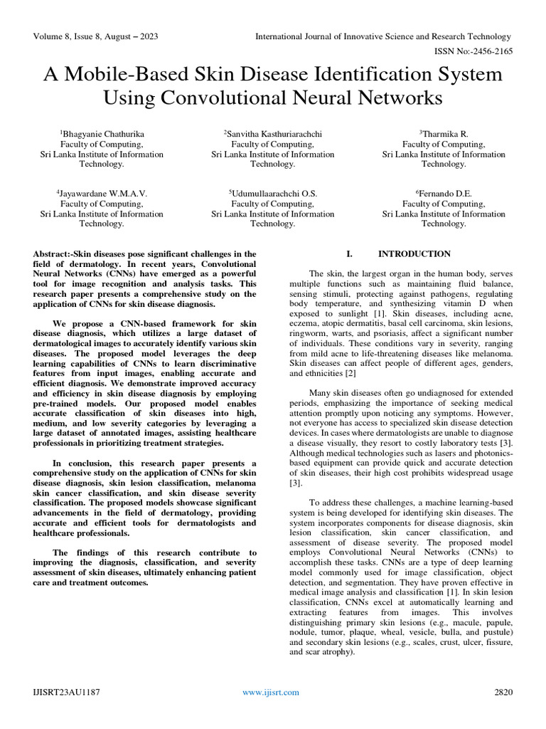A Mobile-Based Skin Disease Identification System Using Convolutional Neural Networks | PDF ...