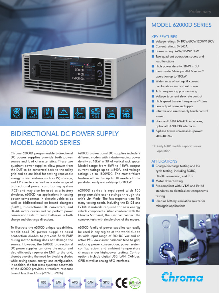 Chroma Bidirectional DC Power Supply Model 62000D Series | PDF | Power ...
