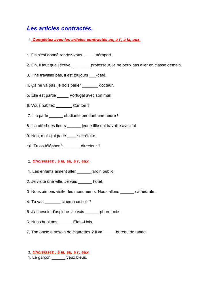 Exercice sur les articles contractés | PDF Exercice sur les articles contractés | PDF