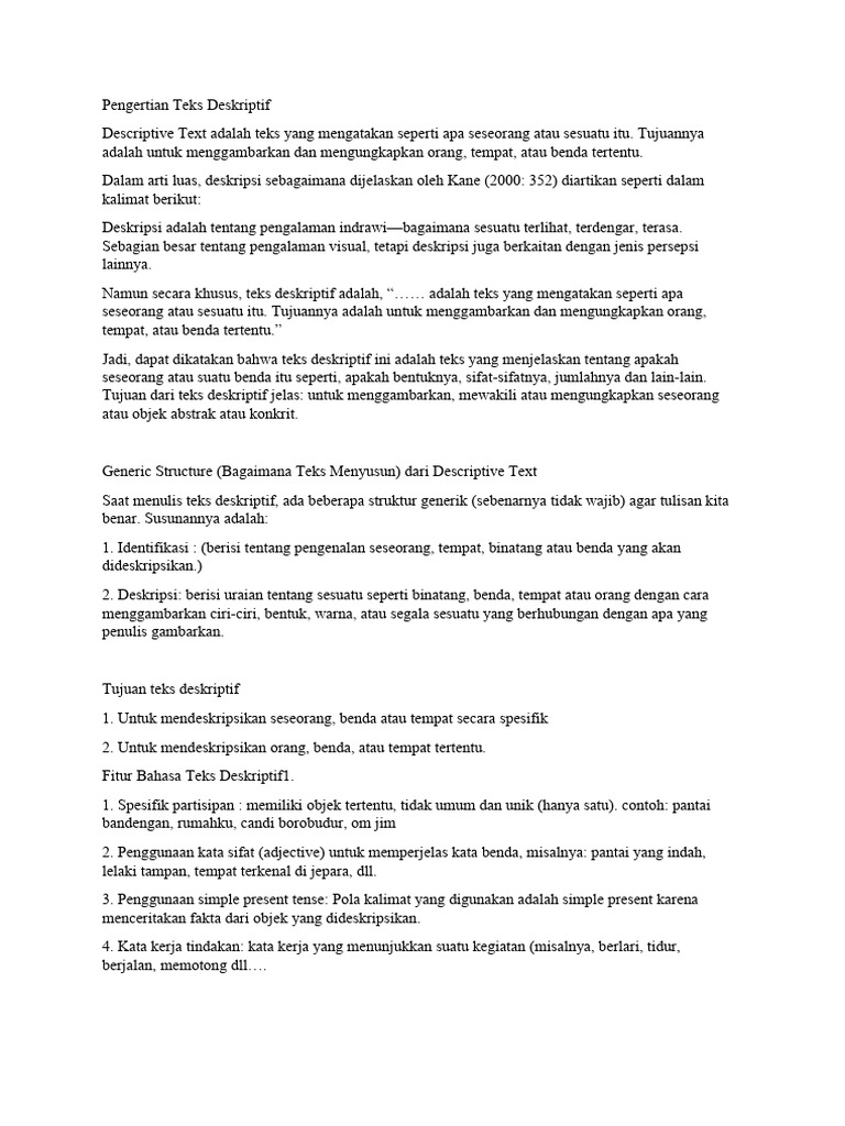 Pengertian Teks Deskriptif | PDF