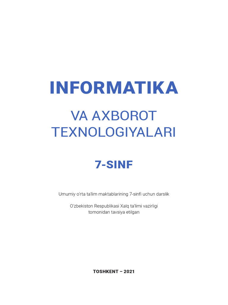 7-Sinf Informatika Yangi Darslik. | PDF